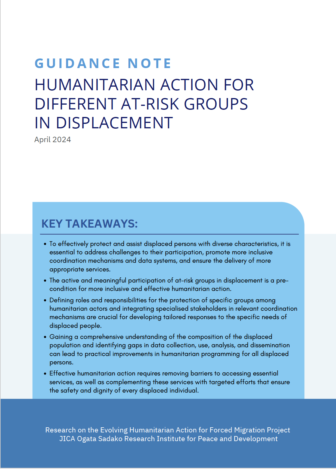 Guidance Note: Humanitarian Action for Different At-Risk Groups in Displacement - JICA緒方研究所